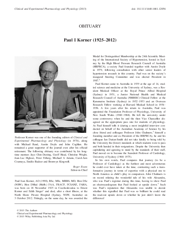 (PDF) Paul I Korner (1925-2012)