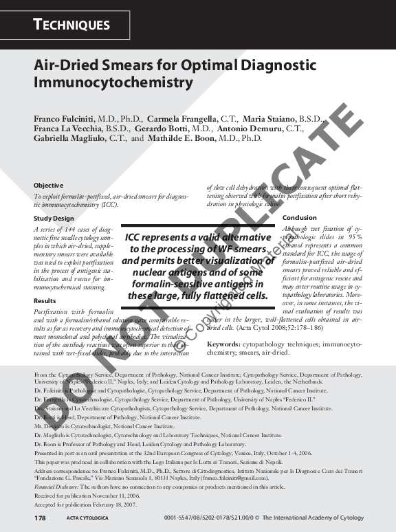 (PDF) Air-Dried Smears for Optimal Diagnostic Immunocytochemistry