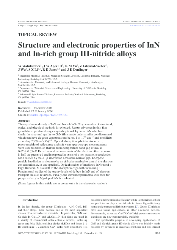 (PDF) Structure and electronic properties of InN and In-rich group III ...