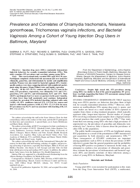 (PDF) Prevalence and Correlates of Chlamydia trachomatis, Neisseria ...