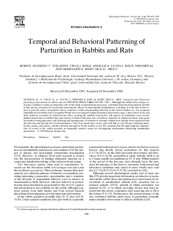 (PDF) Temporal and Behavioral Patterning of Parturition in Rabbits and Rats