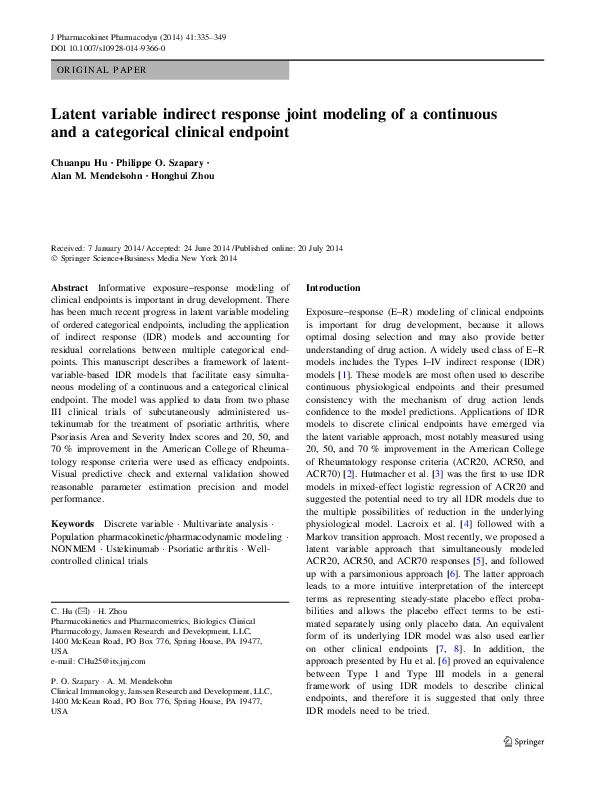 (PDF) Latent variable indirect response joint modeling of a continuous and a categorical ...