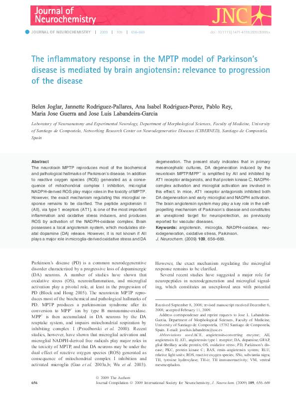 (PDF) The inflammatory response in the MPTP model of Parkinson’s ...