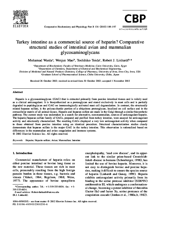 (PDF) Turkey intestine as a commercial source of heparin? Comparative ...