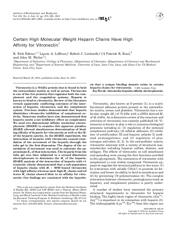 (PDF) Certain High Molecular Weight Heparin Chains Have High Affinity ...