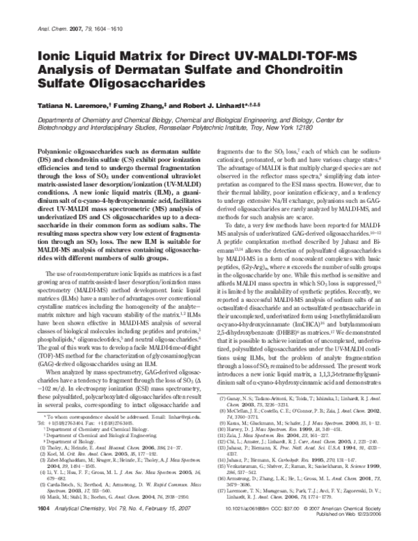 (PDF) Ionic Liquid Matrix for Direct UV-MALDI-TOF-MS Analysis of ...