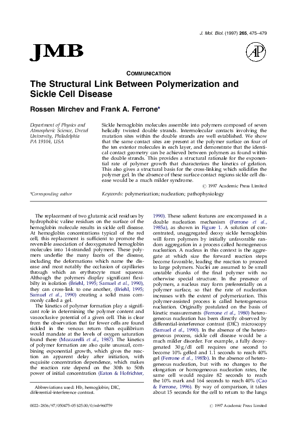 (PDF) The structural link between polymerization and sickle cell ...