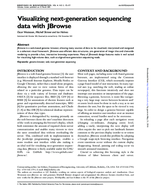 (PDF) Visualizing next-generation sequencing data with JBrowse