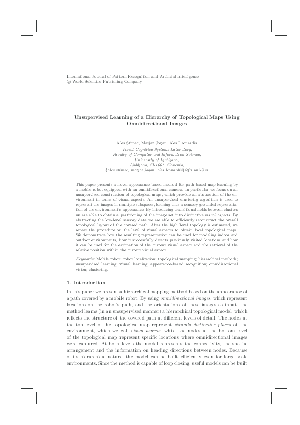 Pdf Unsupervised Learning Of A Hierarchy Of Topological Maps Using