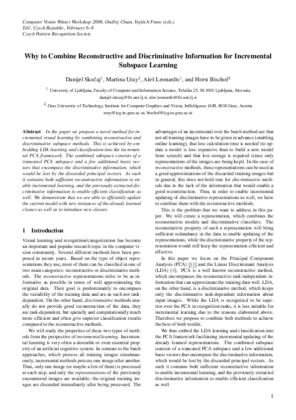 Pdf Why To Combine Reconstructive And Discriminative Information For Incremental Subspace Learning