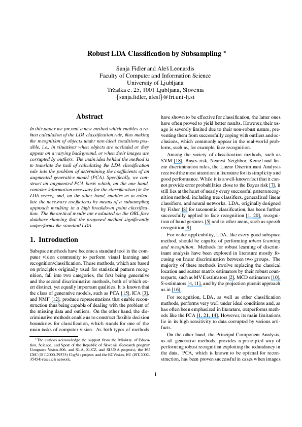 (PDF) Robust LDA Classification by Subsampling