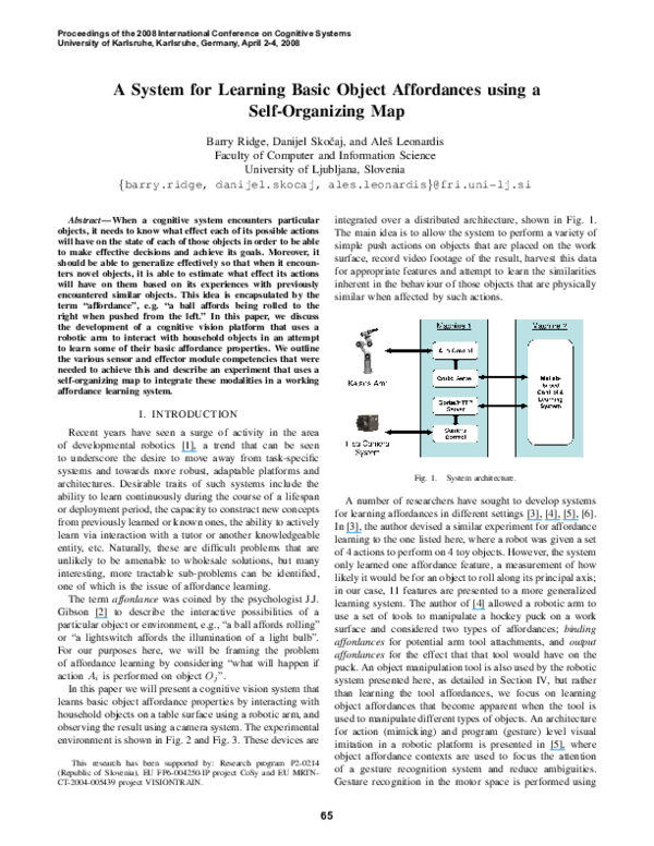 Pdf A System For Learning Basic Object Affordances Using A Self