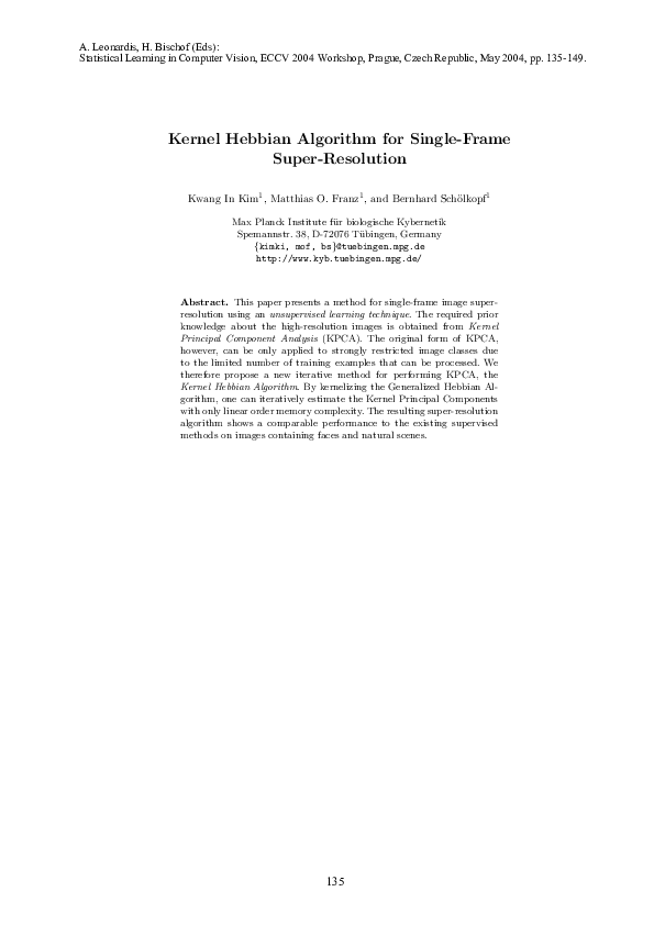 (PDF) Kernel hebbian algorithm for single-frame super-resolution