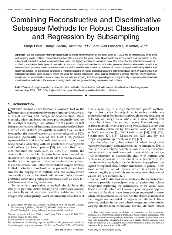 Pdf Combining Reconstructive And Discriminative Subspace Methods For Robust Classification And