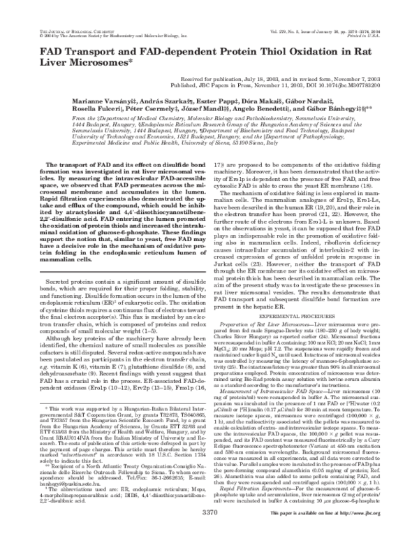 (PDF) FAD Transport and FAD-dependent Protein Thiol Oxidation in Rat ...