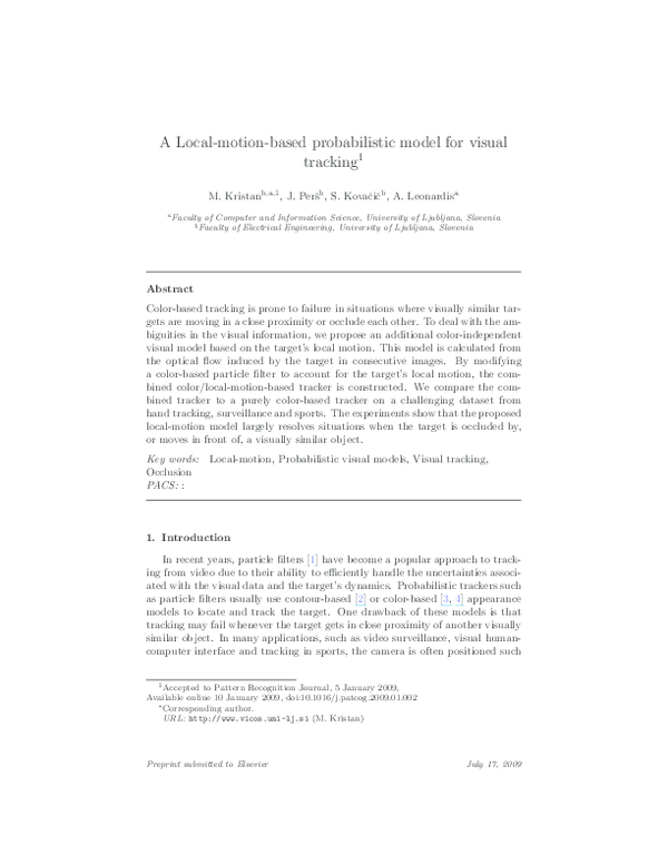 (PDF) A local-motion-based probabilistic model for visual tracking (PDF) A local-motion-based probabilistic model for visual tracking