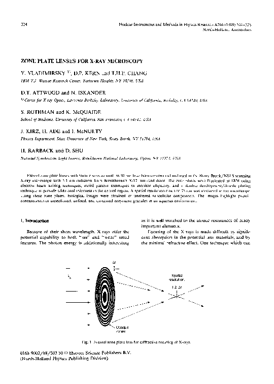 (PDF) Zone plate lenses for X-ray microscopy