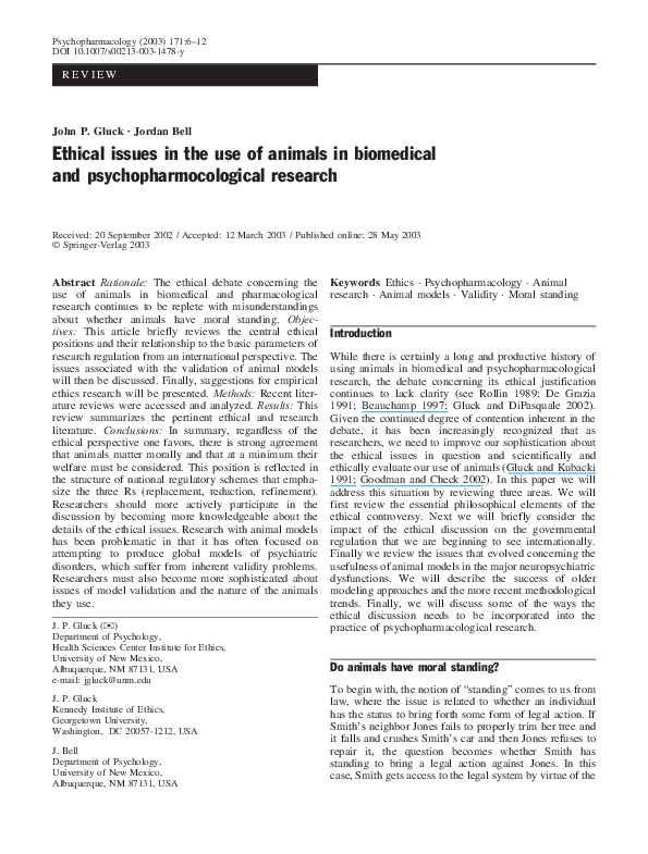 (PDF) Ethical issues in the use of animals in biomedical and ...