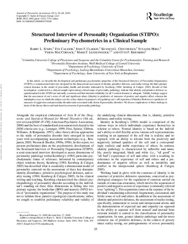 (PDF) Structured Interview of Personality Organization (STIPO ...