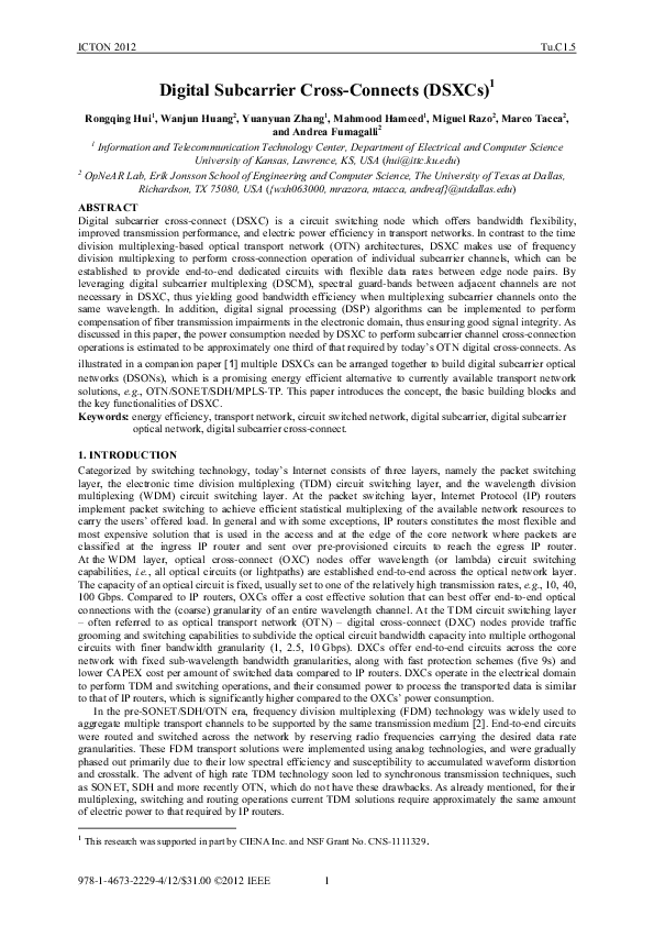 (PDF) Digital subcarrier cross-connects (DSXCs)