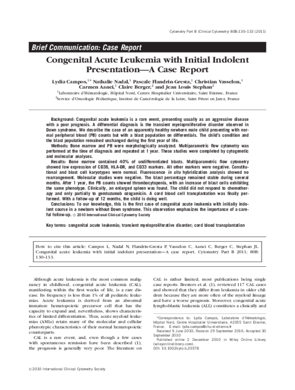 (PDF) Congenital acute leukemia with initial indolent presentation-A ...