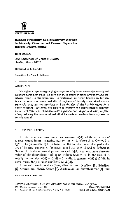 (PDF) Refined proximity and sensitivity results in linearly constrained convex separable integer ...