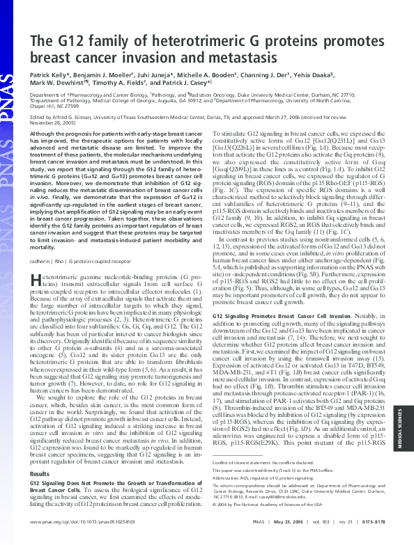 (PDF) The G12 family of heterotrimeric G proteins promotes breast ...