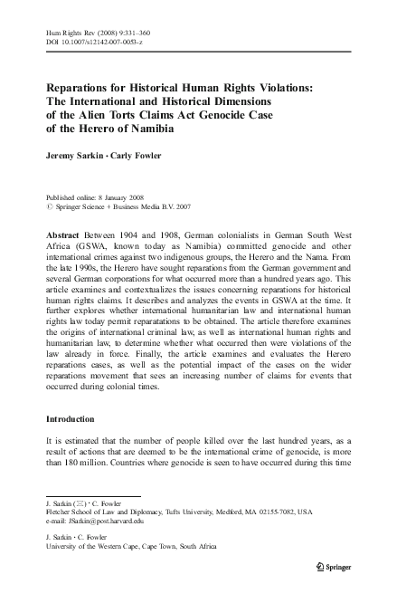 (PDF) Reparations for Historical Human Rights Violations: The ...