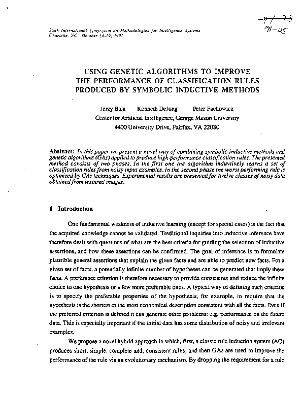 (PDF) Using genetic algorithms to improve the performance of classification rules produced by ...