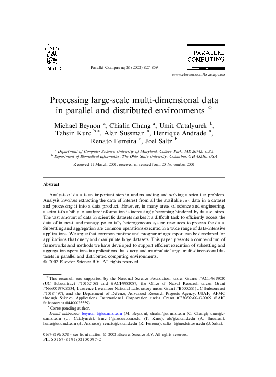 Pdf Processing Large Scale Multi Dimensional Data In Parallel And