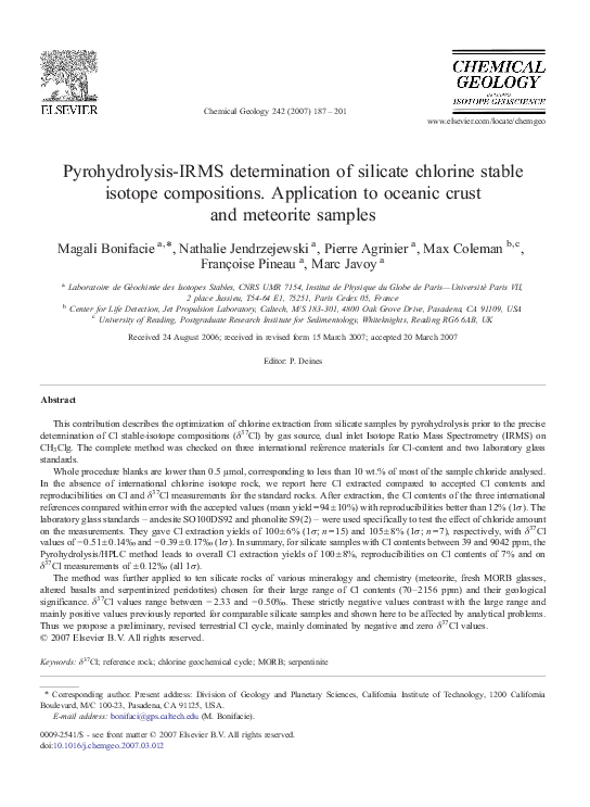 (PDF) Pyrohydrolysis-IRMS determination of silicate chlorine stable ...