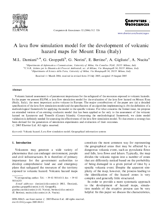 (PDF) A lava flow simulation model for the development of volcanic hazard maps for Mount Etna ...
