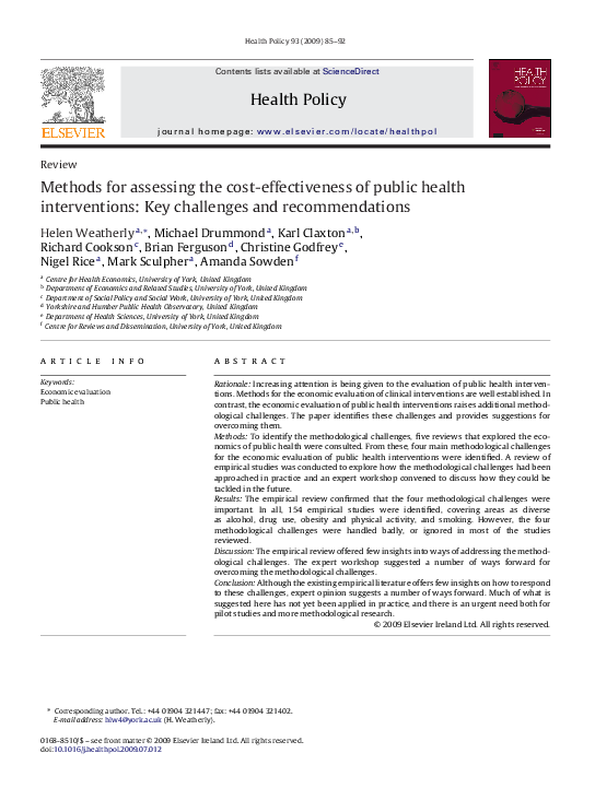 (PDF) Methods for assessing the cost-effectiveness of public health ...