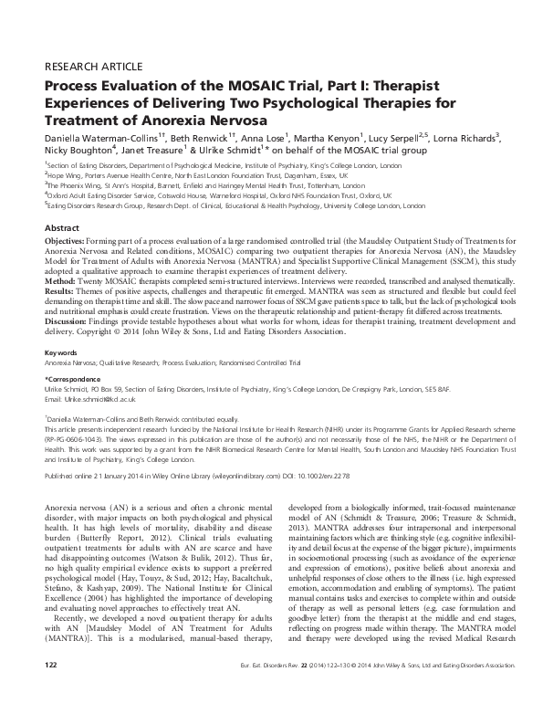 (PDF) Process Evaluation of the MOSAIC Trial, Part I: Therapist ...