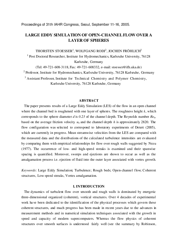 (PDF) Large Eddy Simulation of Open-Channel Flow Over Spheres