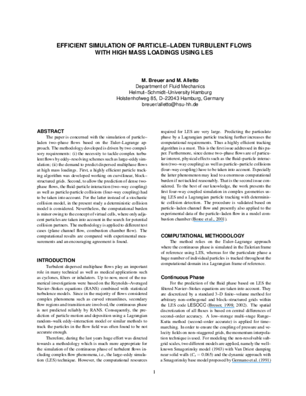 (PDF) Efficient simulation of particle-laden turbulent flows with high mass loadings using LES