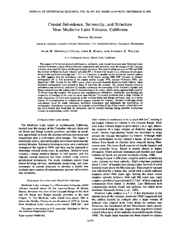 (PDF) Crustal subsidence, seismicity, and structure near Medicine Lake ...