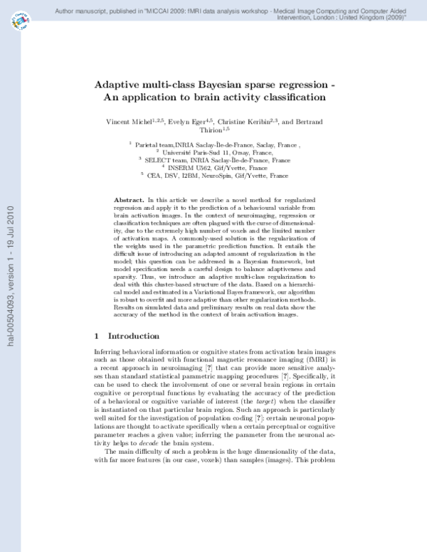 (PDF) Adaptive multi-class Bayesian sparse regression-An application to brain activity ...