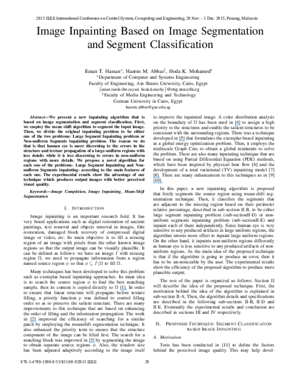 (PDF) Image inpainting based on image segmentation and segment classification