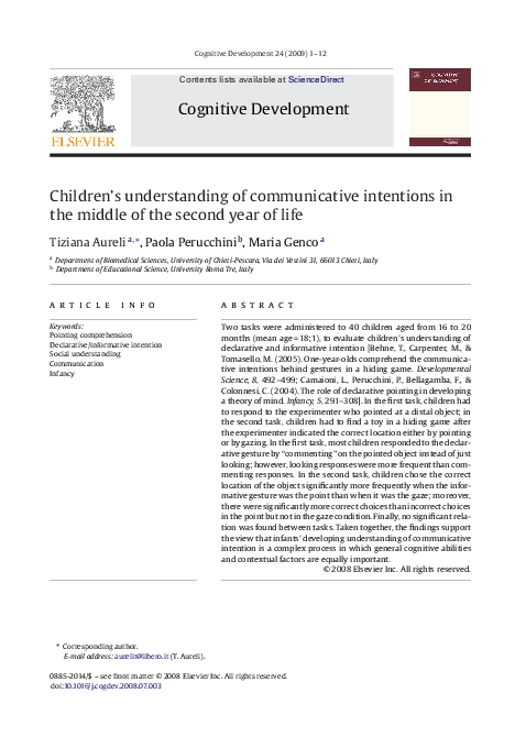 (PDF) Children's understanding of communicative intentions in the ...