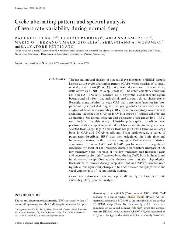 (PDF) Cyclic alternating pattern and spectral analysis of heart rate variability during normal sleep
