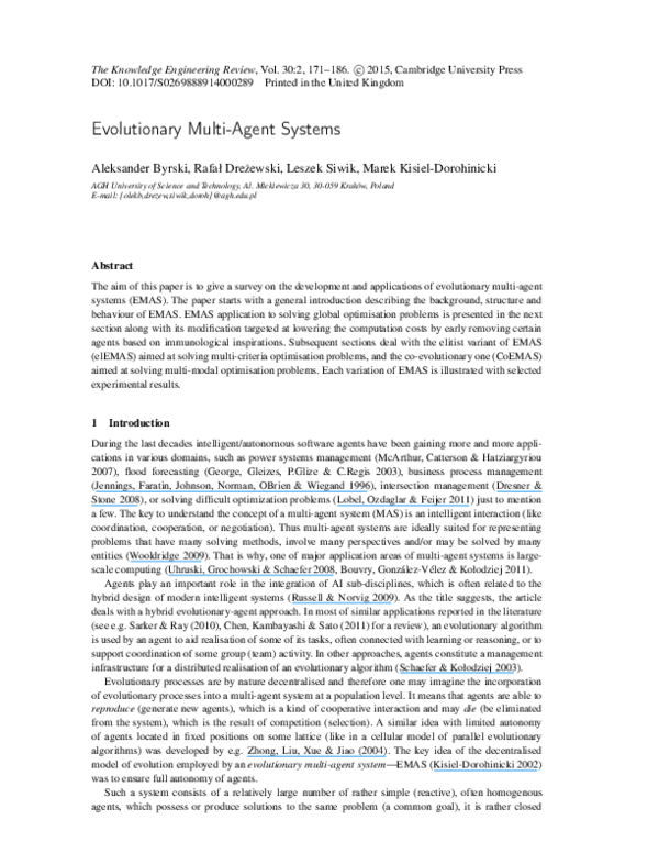 (PDF) Evolutionary multi-agent systems
