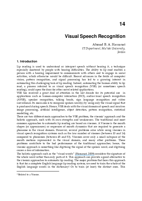 (PDF) Visual Speech Recognition