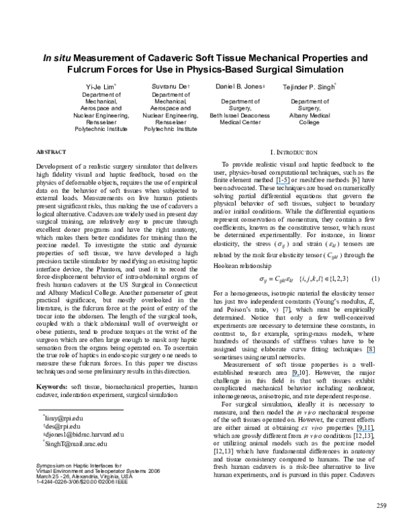 (PDF) In situ Measurement of Cadaveric Soft Tissue Mechanical ...