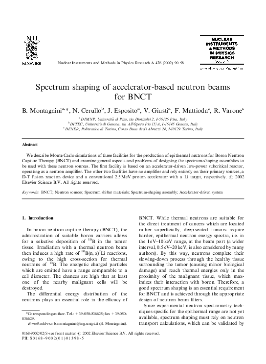 (PDF) Spectrum shaping of accelerator-based neutron beams for BNCT