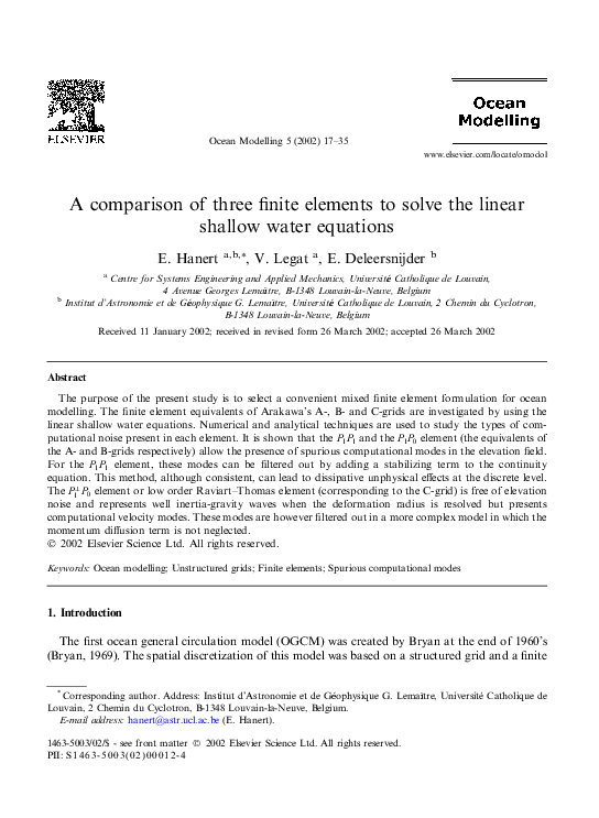 (PDF) A comparison of three finite elements to solve the linear shallow water equations