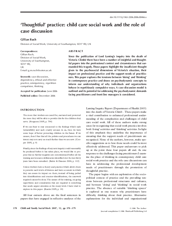 (PDF) ?Thoughtful? practice: child care social work and the role of ...