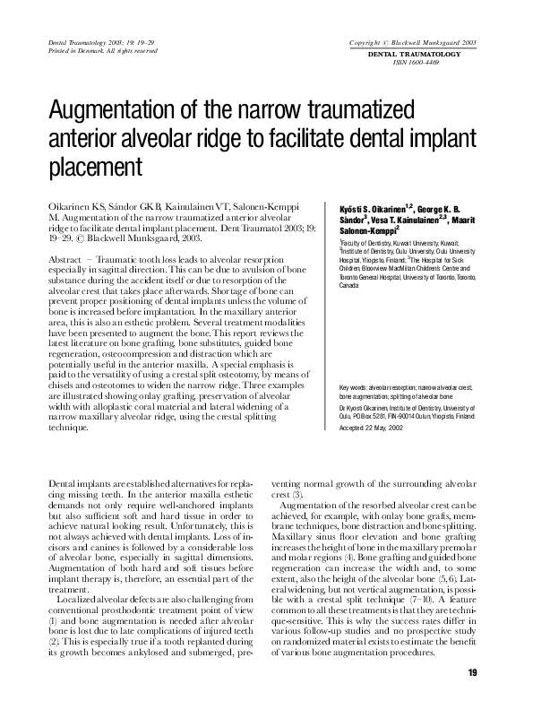 (PDF) Augmentation of the narrow traumatized anterior alveolar ridge to ...
