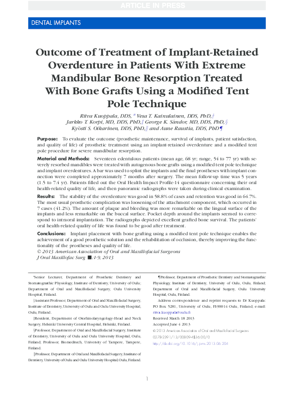 (PDF) Outcome of Treatment of Implant-Retained Overdenture in Patients ...