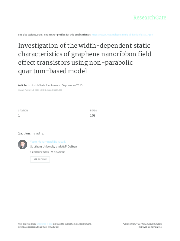 (PDF) Graphene Nanoribbon Field Effect Transistor Based Ultra-Low Energy SRAM Design | shital ...